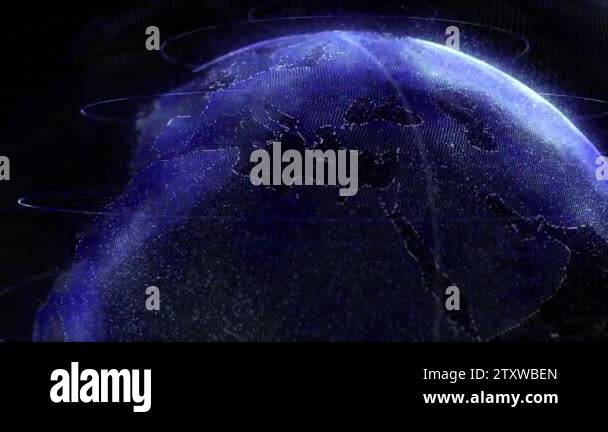 Digital Blue Shinny Globe of Earth. Rotation of glossy planet with ...