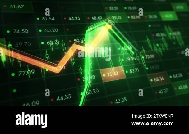 Abstract background with animation of growing charts and flowing ...