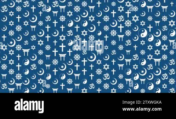 CG background of pulsating religious symbols (Buddhism, Christianity ...