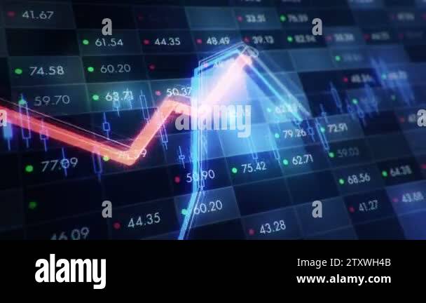 Abstract background with animation of growing charts and flowing ...