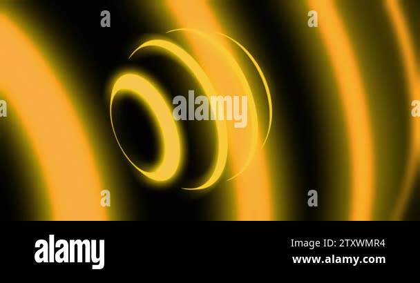 Neon orb glowing an orange light represents a futuristic planet. A ...