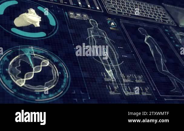 Human Female Anatomy WALKING with Futuristic Touch Screen Interface ...