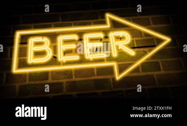 Neon beer sign shows Direction bar or pub. Brewery signage for a cafe ...
