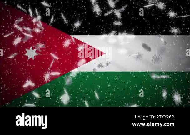 Jordan flag falling snow loopable, New Year and Christmas background ...