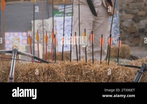 Arrows stuck in the straw. The charges of small arms. ports archery and ...