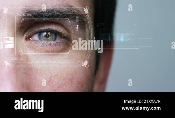 Human Eye Scan Technology Interface Animation Blue human eye in extreme ...