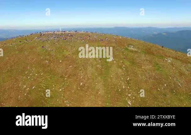 People at the summit of Hoverla, people on top of the mountain, 4K ...