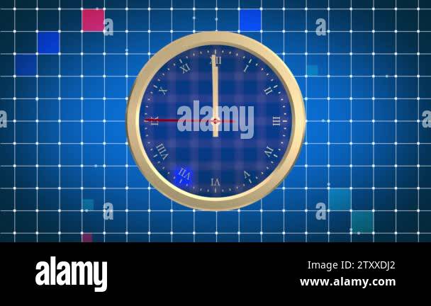 Animated gold clock on a abstract blue digital 3d background. Last 20 ...