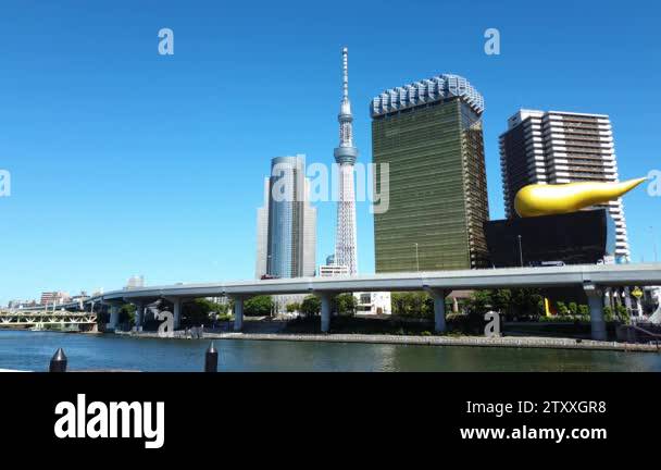 Tokyo, Japan - August 2018: Asahi Breweries headquarters building with ...
