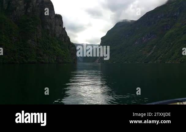 The mountains and waterfalls of the Geirangerfjord. Boat trip on the ...