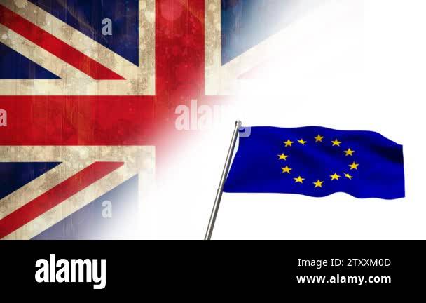 Animated EU flag against animated british flag background Stock Video ...