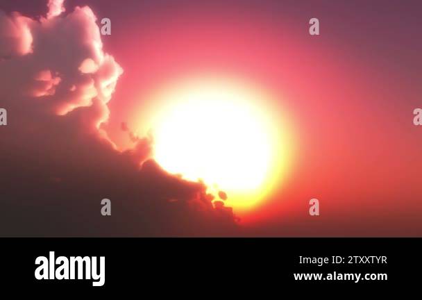 Beautiful scenic sunset sun moving across fiery red sky background ...