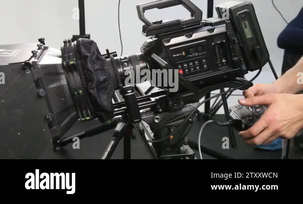 Professional movie camera. Backstage cinema production. Filming and ...