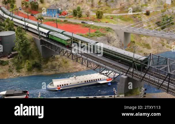 Toy Train Models On Railroad Set Mockup - Passenger Trains Stock Video ...
