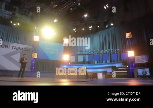 Male man TV presenter in a TV studio. TV presenter. TV host Stock Video ...