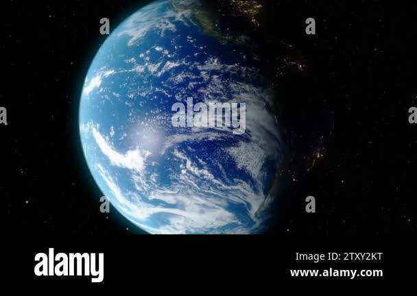 Earth rotates around its axis. World Globe surrounded by infinite space ...