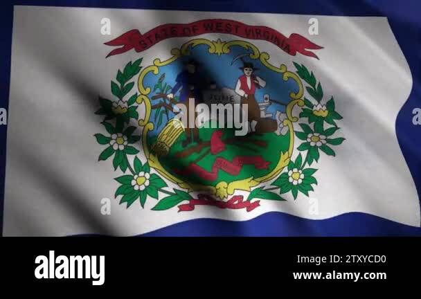 West virginia realistic close up flag fluttering in the wind, seamless ...