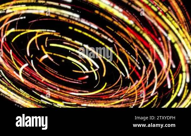Endless spinning spiral of narrow colorful lines isolated on black background. Animation ...