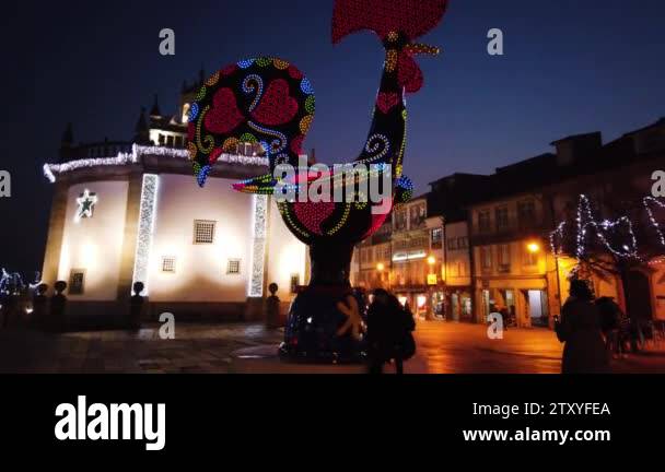 BARCELOS, PORTUGAL - CIRCA JAUARY 2019: View at the Pop Galo at night ...