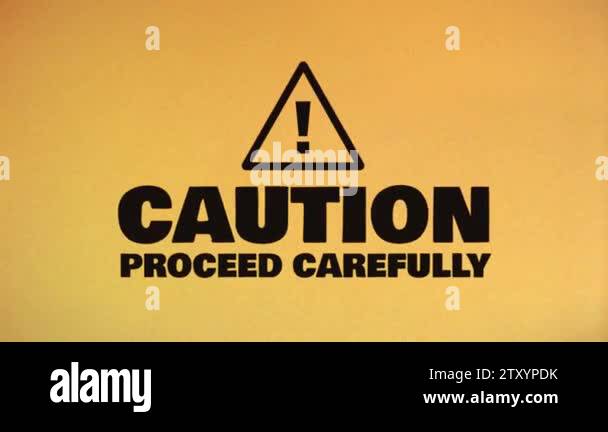 Caution Hazard Icon On Bad Old Film Tape/ Animation of a caution ...