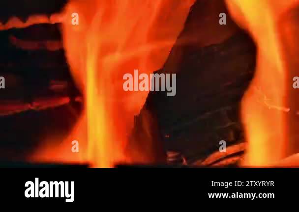 Burning Wood In The Fireplace, Fire flame close up, A fire starts to burn in a fireplace Stock ...