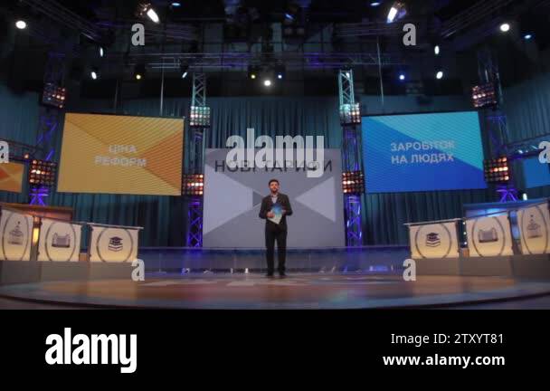 Male man TV presenter in a TV studio. TV presenter. TV host Stock Video ...