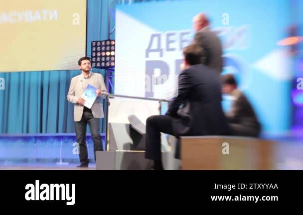 Male man TV presenter in a TV studio. TV presenter. TV host Stock Video ...