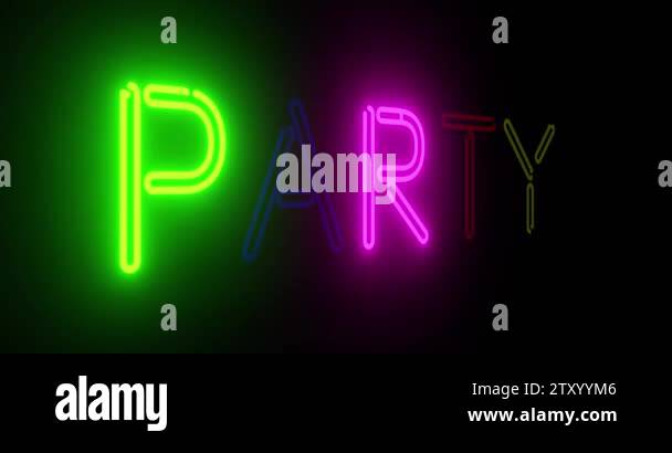 Neon party sign depicts celebration or fun event. Get together, bash or ...