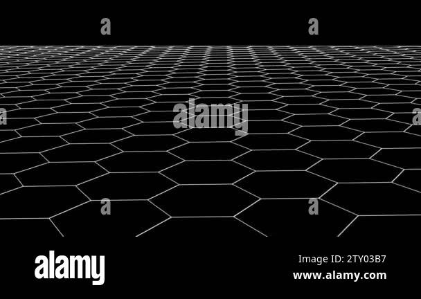 hexagonal grid net field landscape flight seamless loop drawing motion graphics animation ...