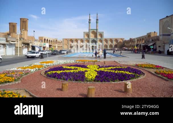 Yazd, Iran - May 2019: Entrance gate and minarets of Jameh Mosque of ...