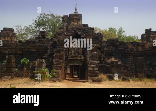 zoom in the front of the temple gate made of sandstone and laterite. It ...