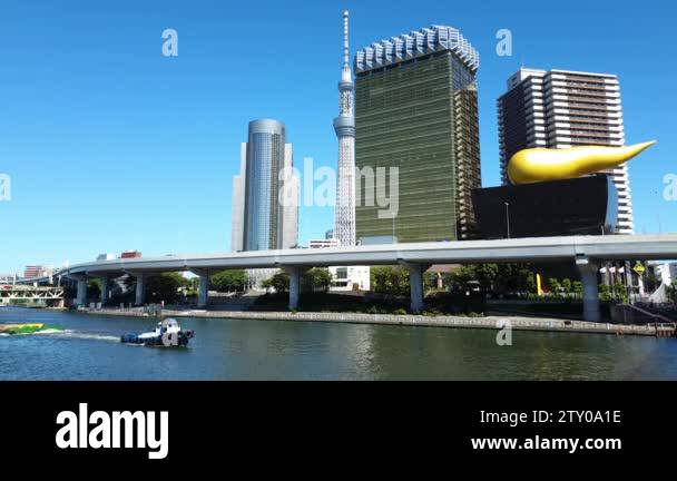 Tokyo, Japan - August 2018: Asahi Breweries headquarters building with ...