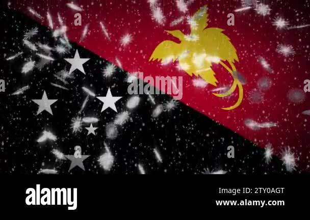 Papua New Guinea flag falling snow loopable, New Year and Christmas ...