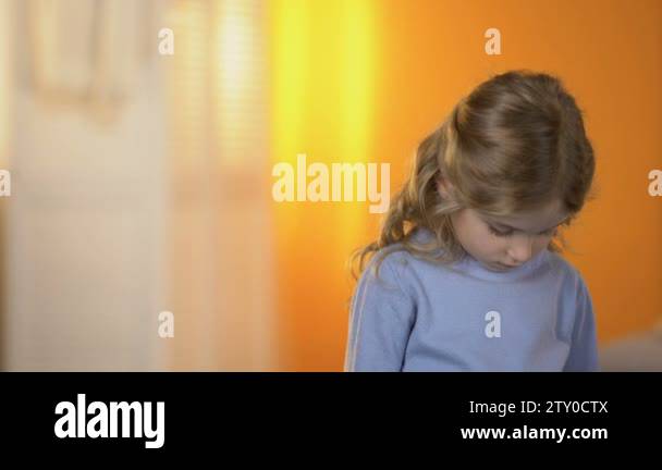 Little sad preschool girl crying having no friends, little orphan ...