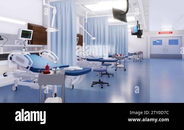 Light and clean emergency room interior in a modern clinic with empty ...