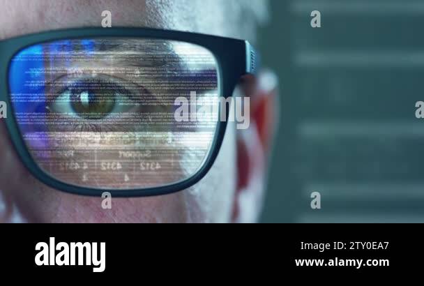 A man watches with a futuristic look with glasses augmented reality in ...