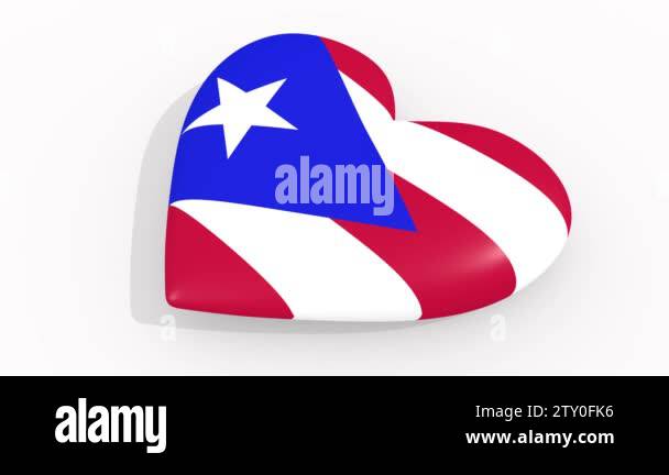 Heart in colors and symbols of Puerto Rico on white background, loop ...