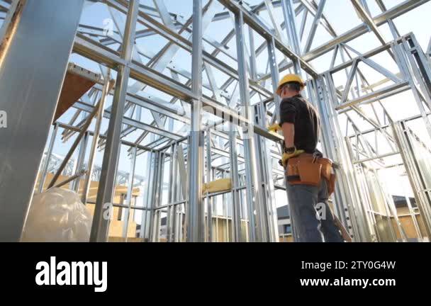 Skeleton Steel Frame Structure and the Caucasian Construction Worker ...