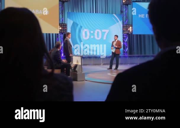 Male man TV presenter in a TV studio. TV presenter. TV host Stock Video ...