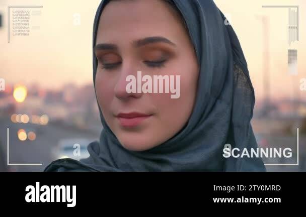 Futuristic and technological scanning of the face of a beautiful woman ...