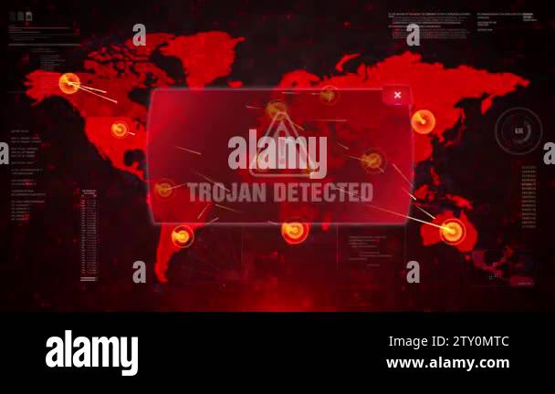 Trojan Detected Alert Warning Attack on Screen World Map Loop Motion ...