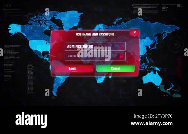 RESTRICTED ACCESS Alert Warning Attack on Screen World Map Stock Video ...