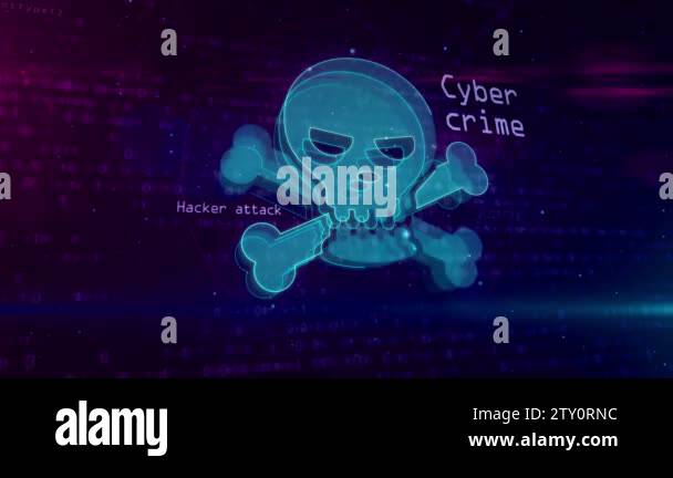 Cyber crime abstract concept. 3D shape and contour of skull icon on ...