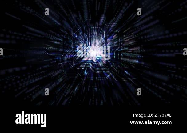 divergent radial techno rays with the frame of the motherboard, loops. cloud computing concept ...