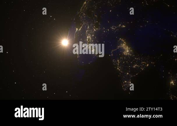 World Globe, Earth from Space. Slow sunset from Earth orbit. Planet ...