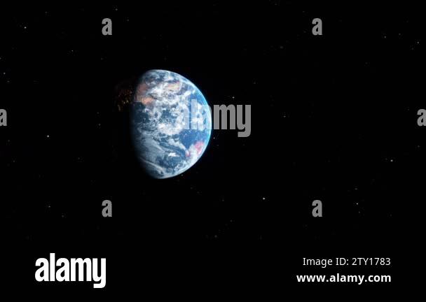 Realistic 3d animated rotating earth from space with visible lights ...