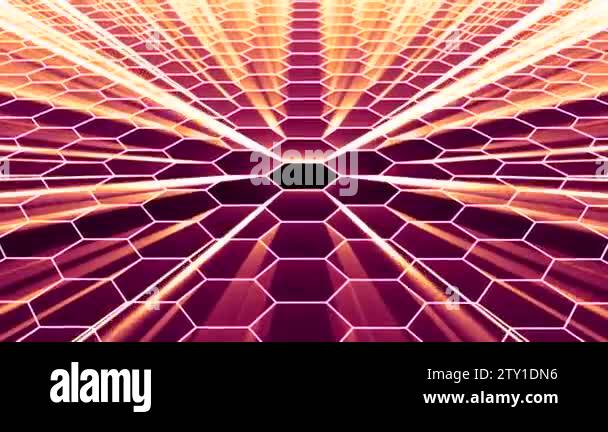shiny hexagonal grid net field landscape seamless loop drawing motion graphics animation ...