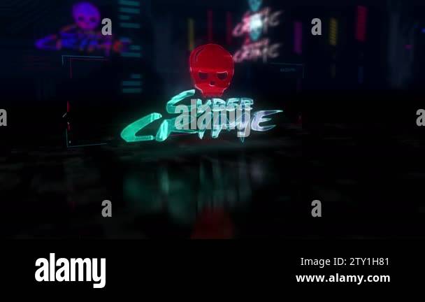 Cyber crime with skull futuristic cyberpunk style animation. Abstract ...