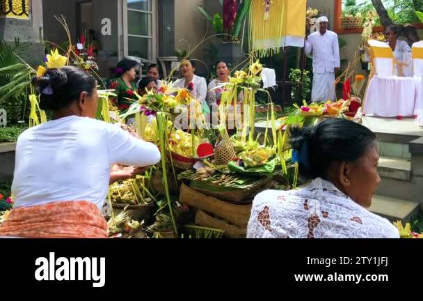 INDONESIA, BALI, April 30, 2018 - Balinese priest performing ritual ...