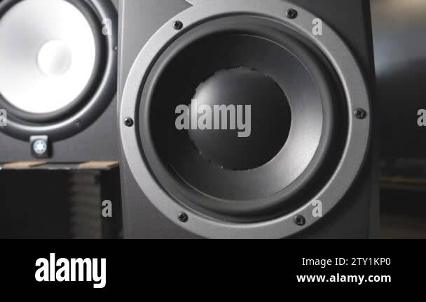 White and black speaker pulsating and vibrating from sound on low ...
